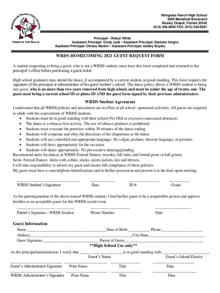 Fillable Online Wiregrass Ranch High SchoolHome of the Bulls! Fax Email ...