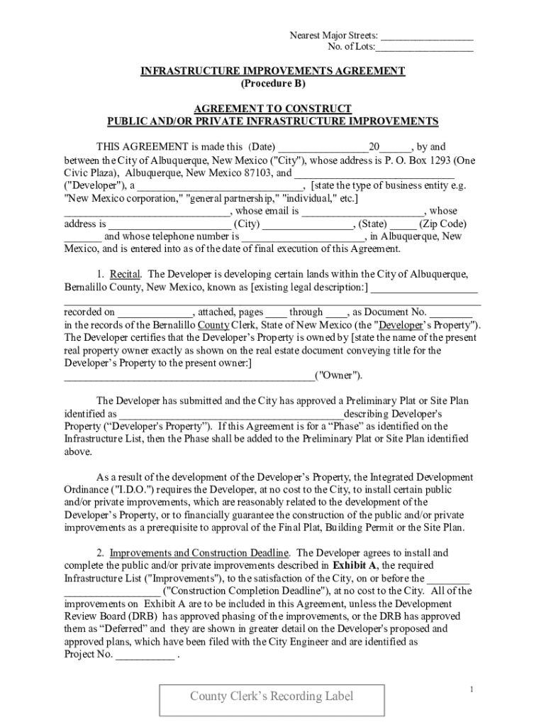 Fillable Online www.cabq.govdocumentsFigure12SIAprocedureBSUBDIVISION IMPROVEMENTS AGREEMENT Fax ...