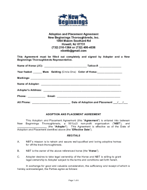 Fillable Online Adoption and Placement Agreement New Beginnings ... Fax Email Print - pdfFiller