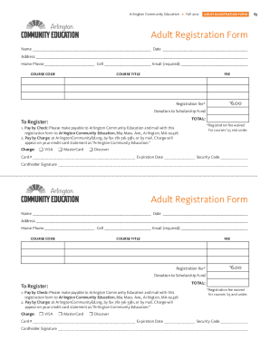 Fillable Online Fillable Online Adult Registration Form Adult ...