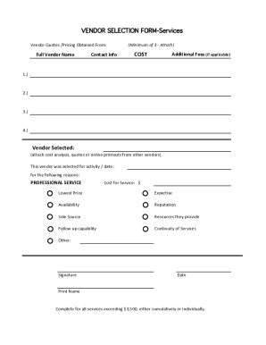 Fillable Online Vendor Selection Form-Updated - millriverschools.org ...