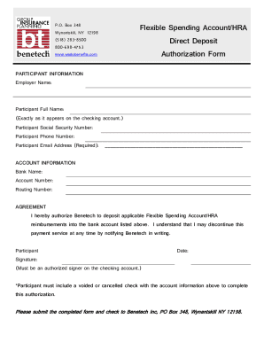 Fillable Online Flexible Spending Account/HRA Direct Deposit ...