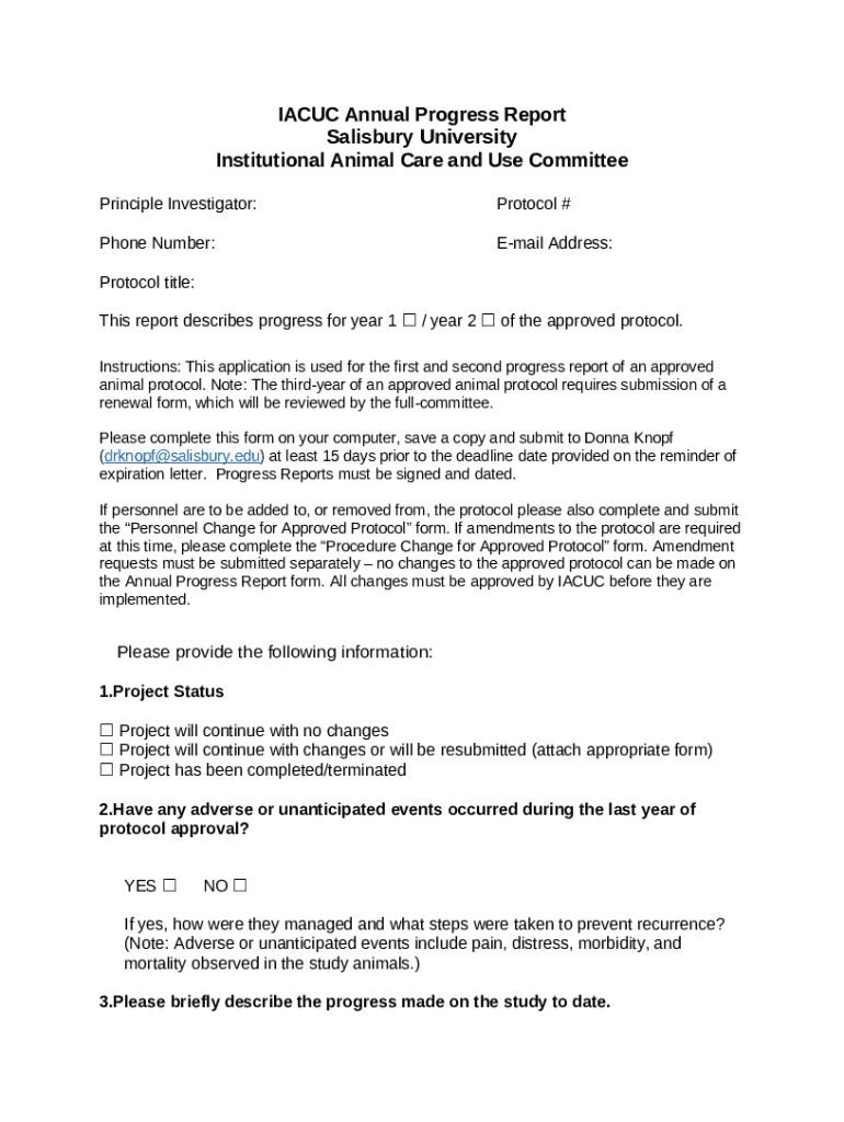 Animal Use Protocol Renewal/Update - salisbury.edu Doc Template | pdfFiller