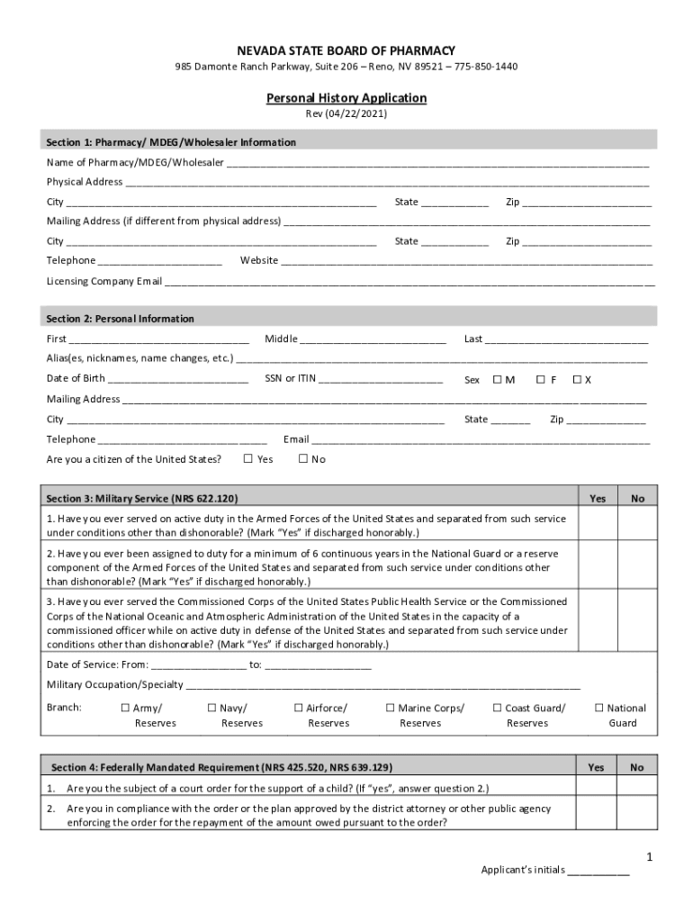 Fillable Online bop nv Nevada State Board of Pharmacy, 985 Damonte ...