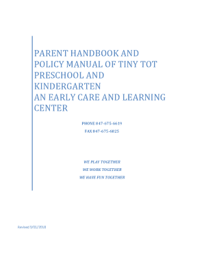Fillable Online PARENT HANDBOOK AND POLICY MANUAL OF TINY TOT PRESCHOOL ...