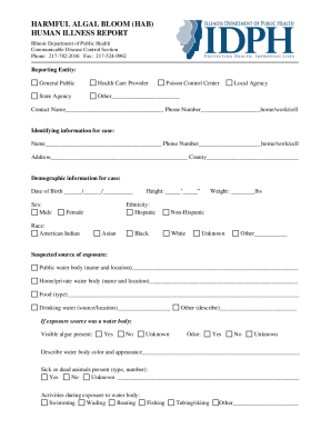 Fillable Online HAB Human Illness Report Form - dph.illinois.gov Fax ...