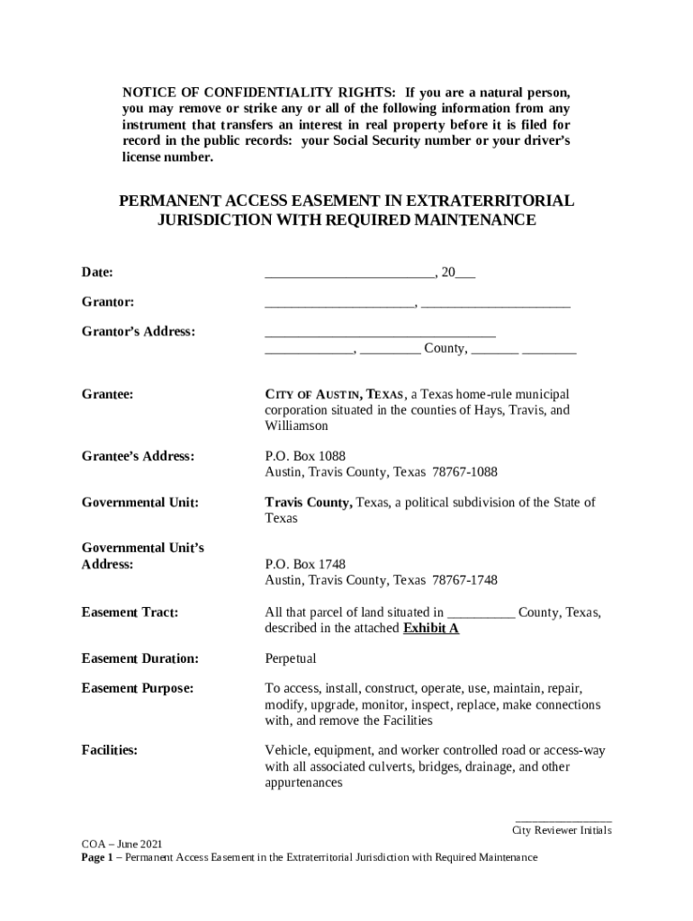 PERMANENT ACCESS EASEMENT IN EXTRATERRITORIAL JURISDICTION WITH ...