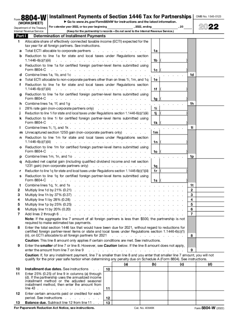 Fillable Online Instructions for Form 8804-W (WORKSHEET ... - IRS tax ...