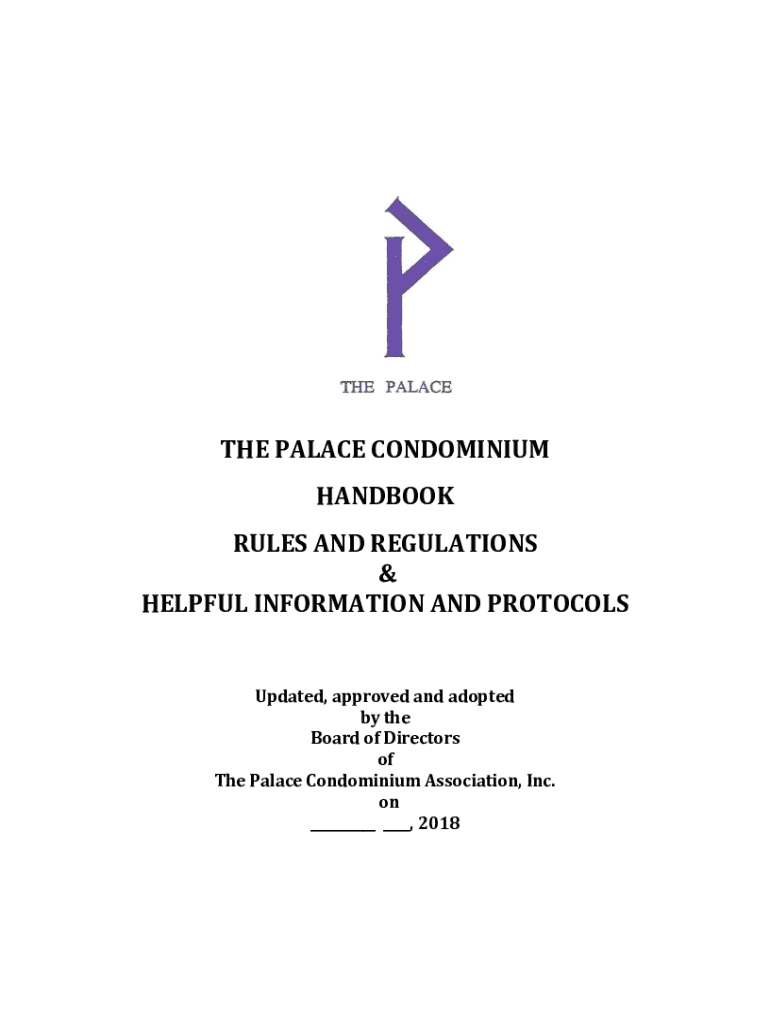 Fillable Online THE PALACE CONDOMINIUM HANDBOOK RULES AND REGULATIONS ...