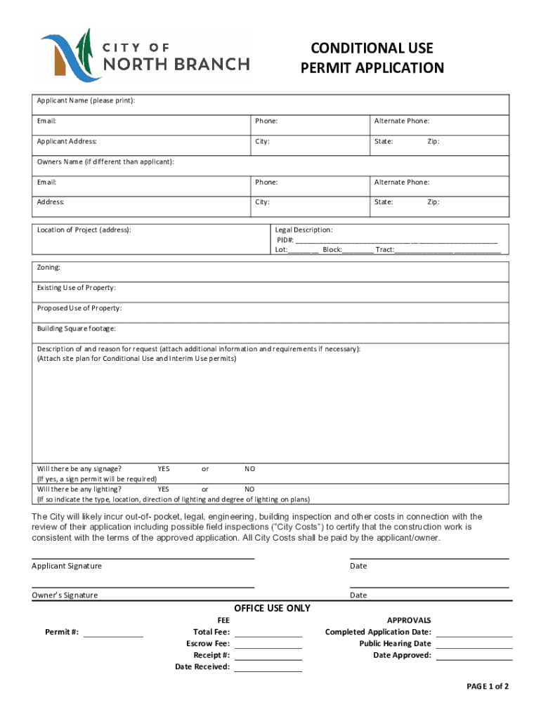 Fillable Online ci north-branch mn Application for Rezoning Property or Conditional Use ... Fax ...