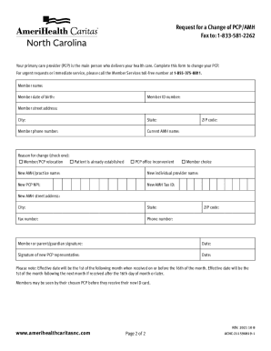 Fillable Online PCP Change Request Form - Providers - AmeriHealth Caritas North Carolina. PCP ...