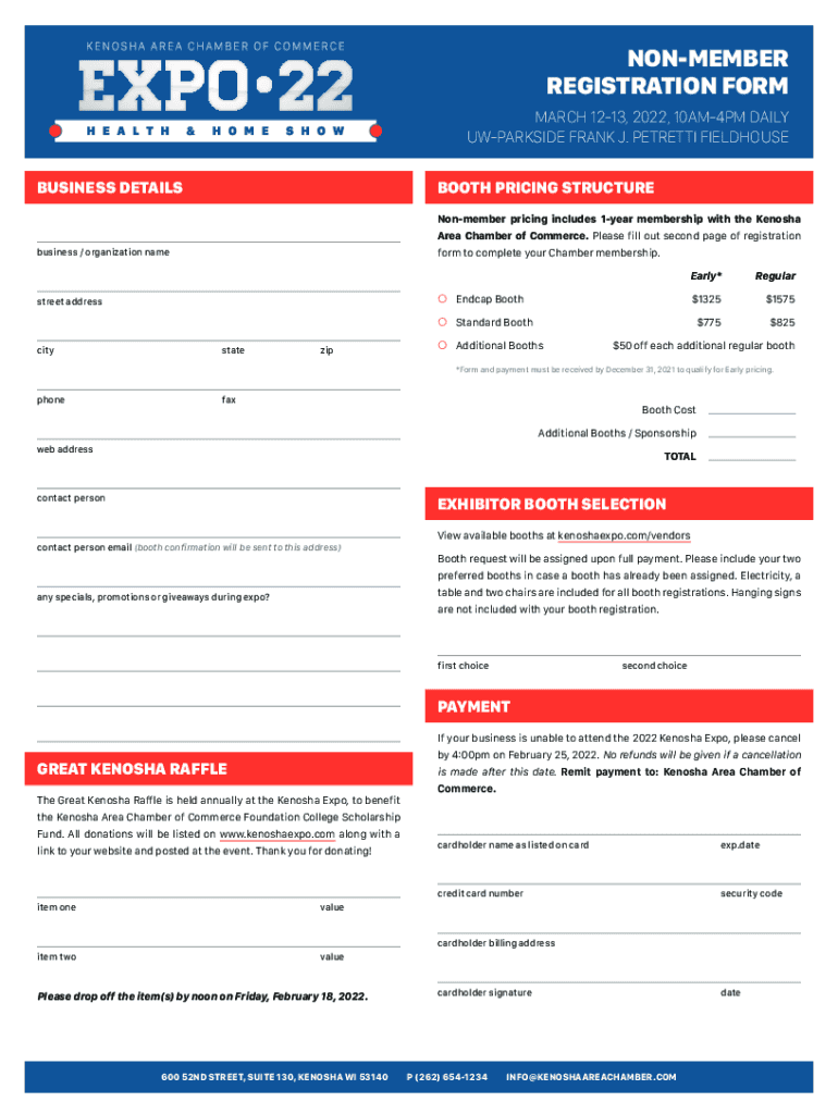 Fillable Online Fillable Online non-member registration form - Kenosha ...