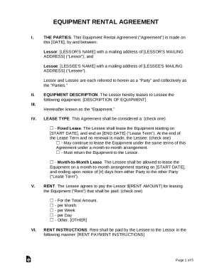 Free Equipment Rental Agreement Template (2021 Official ... Doc ...