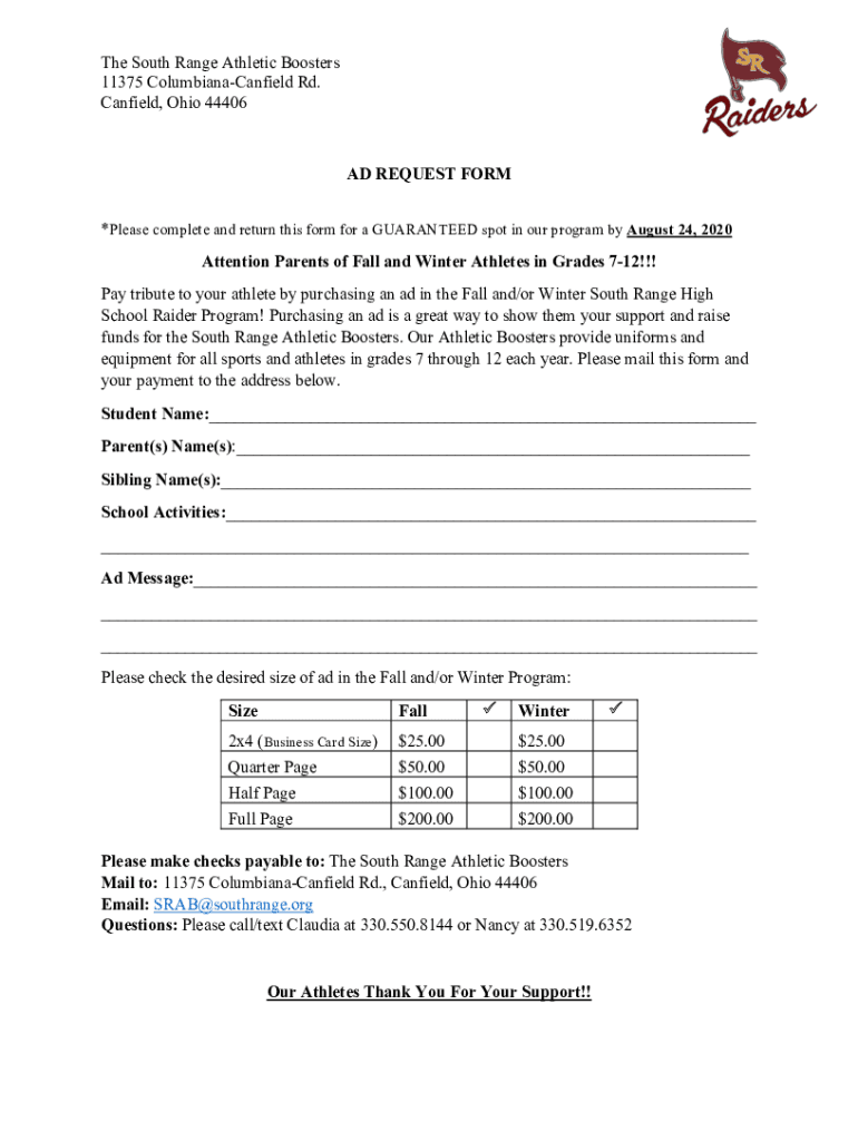 Fillable Online Boosters Personal Ad Request word Form 2020 Fax Email ...