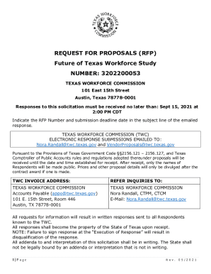 Fillable Online REQUEST FOR PROPOSALS (RFP) Future of Texas Workforce ...