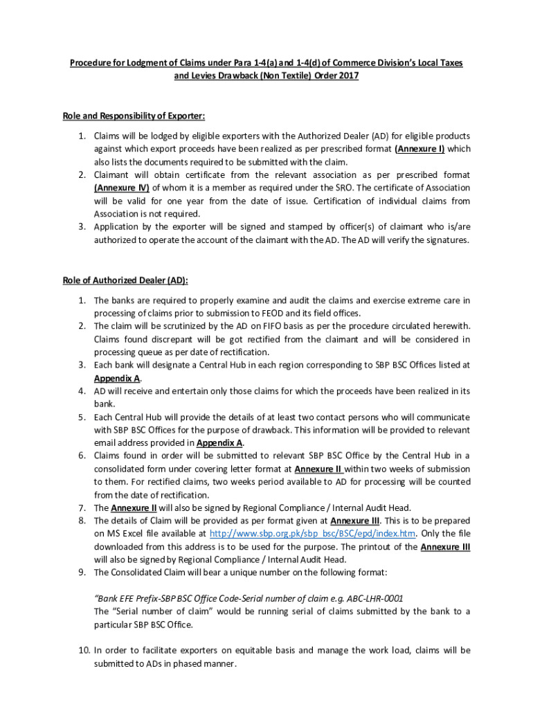 Fillable Online Procedure for Lodgment of Claims under Para 1-4(a) and ...