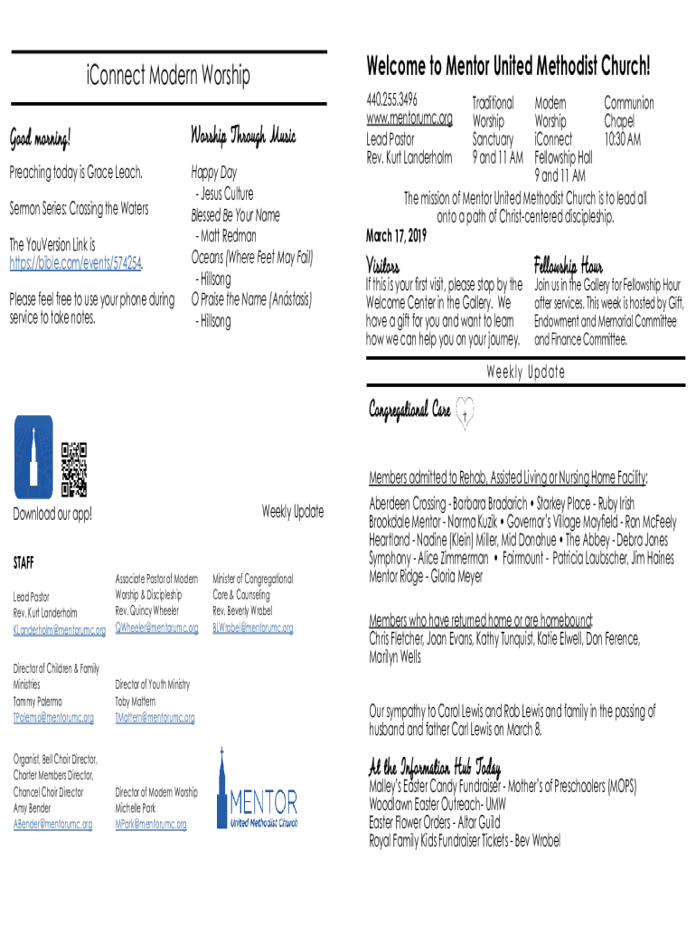 Fillable Online iConnect Modern Worship Welcome to Mentor United Methodist ... Fax Email Print ...