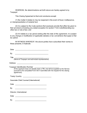 Fillable Online Appendix B: Form of Closing Agreement for Conventions ...