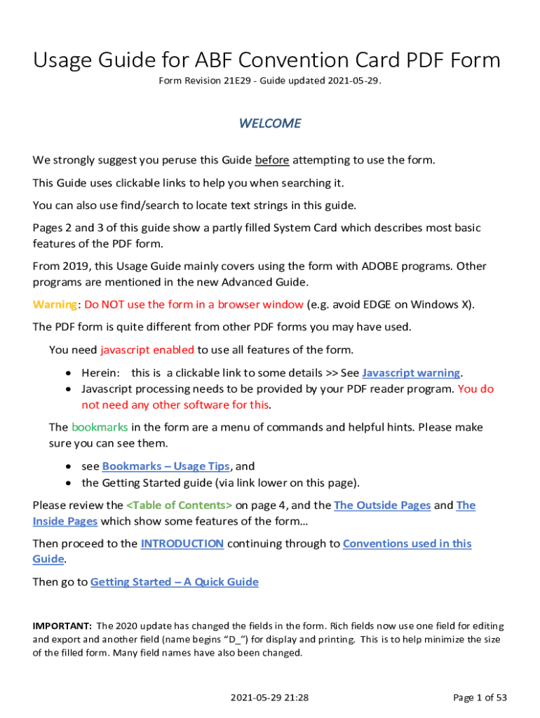 Fillable Online Usage Guide for ABF Convention Card PDF Form Rev.21D24 ...