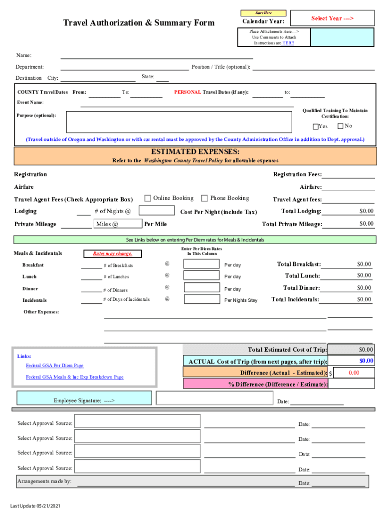 Fillable Online Travel Authorization & Summary Form Fax Email Print ...