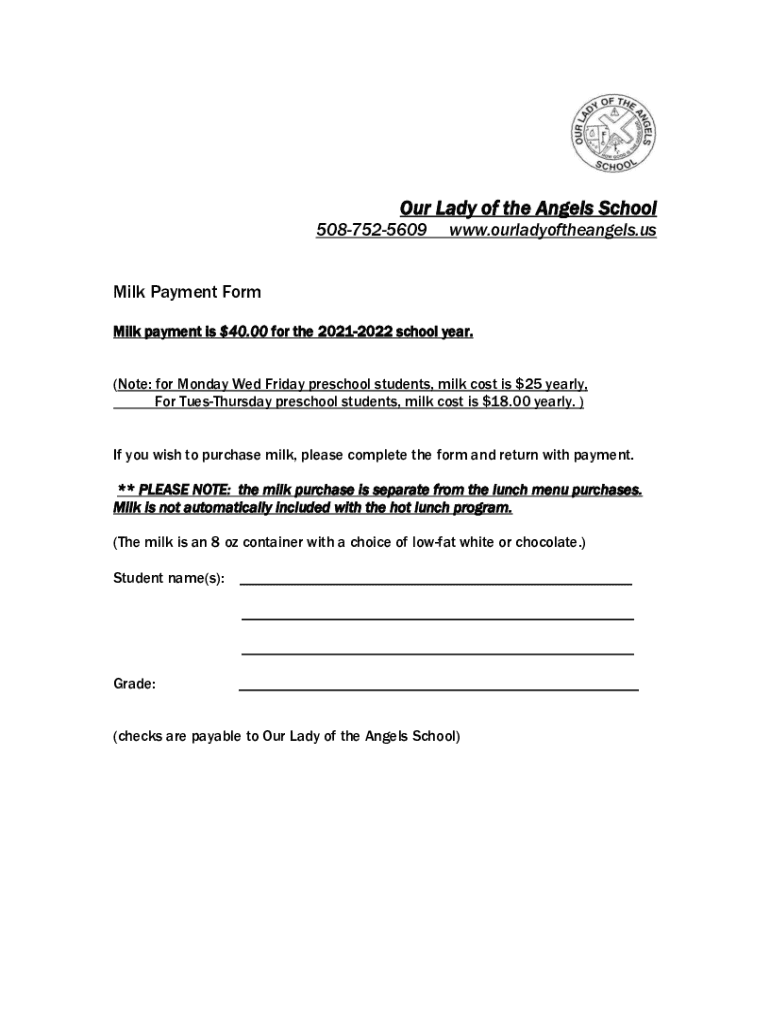 Fillable Online Get the free Milk order form (pdf) - Our Lady of the ...