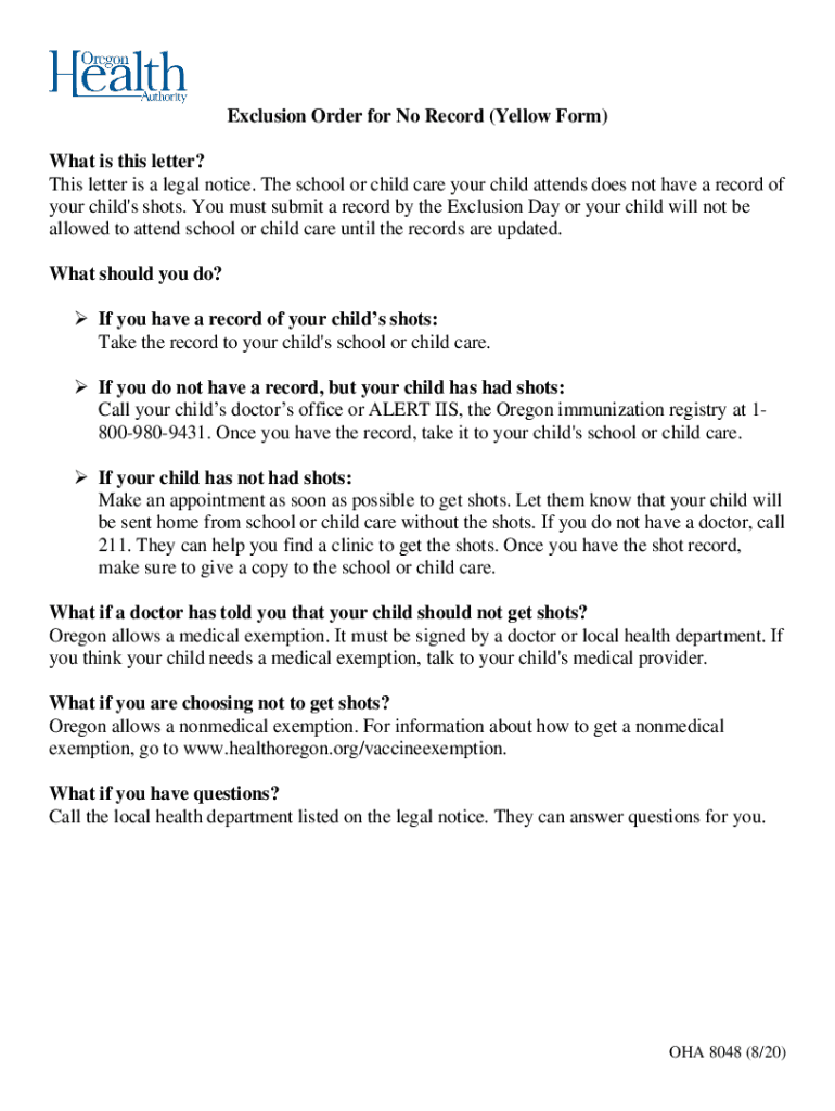 Fillable Online Exclusion Order for No Record (Yellow Form) Fax Email ...