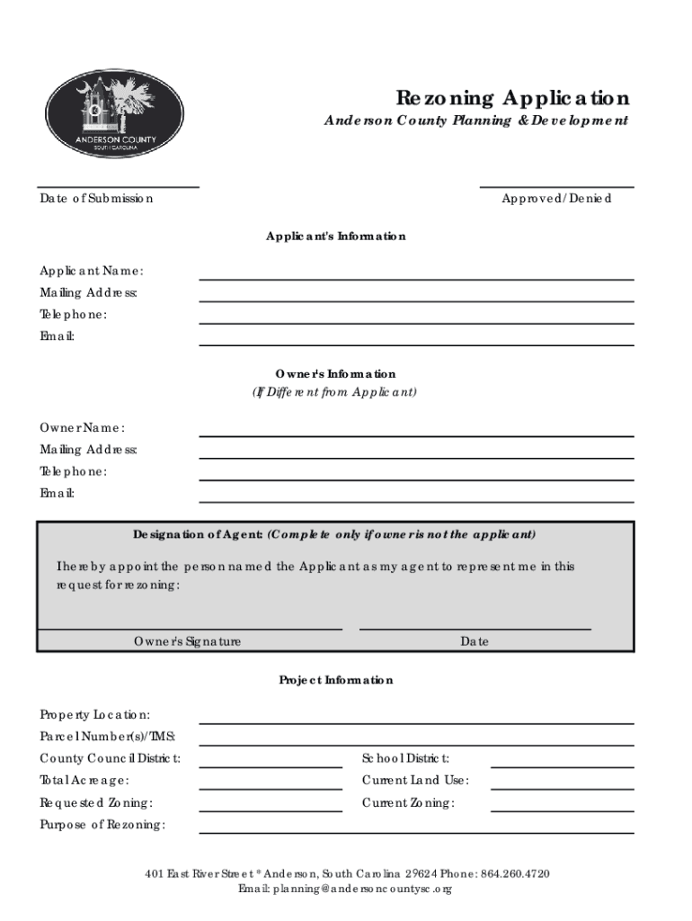Fillable Online Anderson County Rezoning Application. Request for ...
