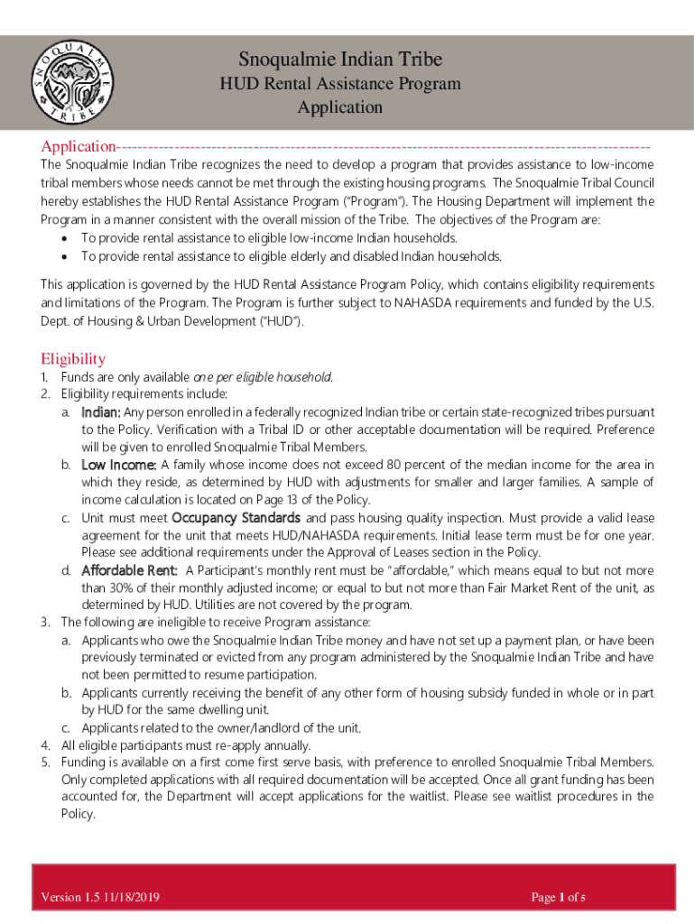 Fillable Online HUD Rental Assistance Program Application - Snoqualmie ...