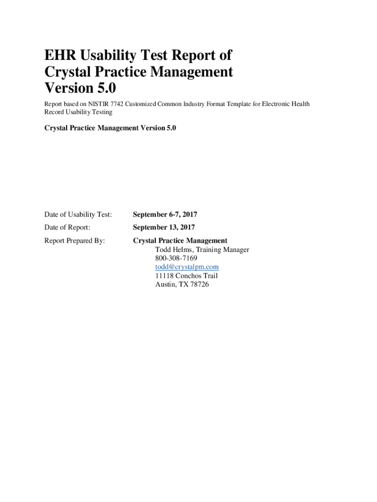 Fillable Online EHR Usability Test Report of Crystal Practice ...