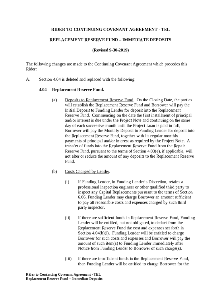 RIDER TO CONTINUING COVENANT AGREEMENT - TEL Doc Template ... Doc ...