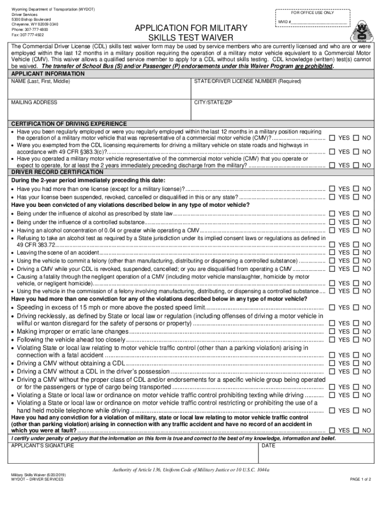 WY Application For Military Skills Test Waiver 2019 2022 Fill And WY Application For Military Skills Test Waiver 2019 2022 Fill And