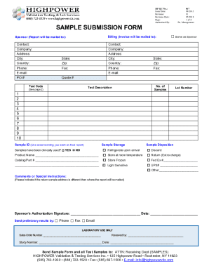 Fillable Online highpowervtls.com06Sample-Submission-Form-Rev-H-HP QC ...