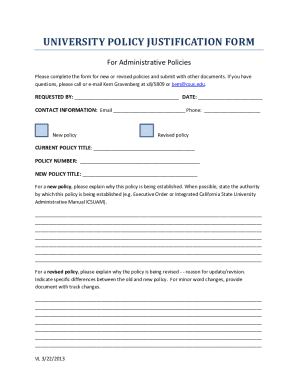 Fillable Online UNIVERSITY POLICY JUSTIFICATION FORM - csus.edu Fax ...