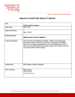 Fillable Online Intent to Award Sole Source Contract - docs.udc.edu Fax ...