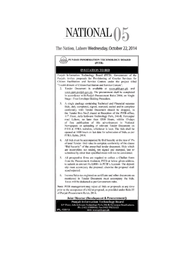 Fillable Online pitb gov Tender Document PROCUREMENT OF CCTV ... - PPRA ...