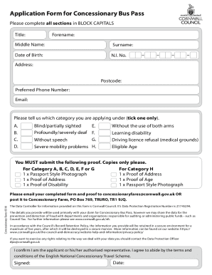 Fillable Online Concessionary Travel Card application form for people ...