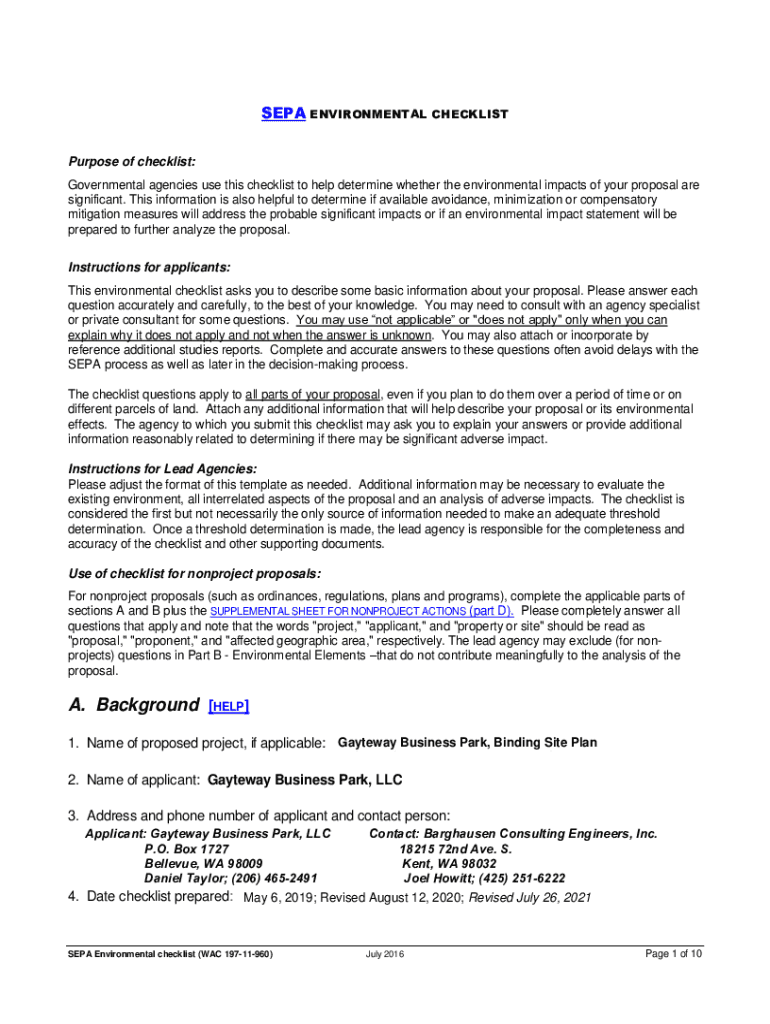 Fillable Online ecology.wa.govSEPA-checklist-guidanceSEPA checklist ...