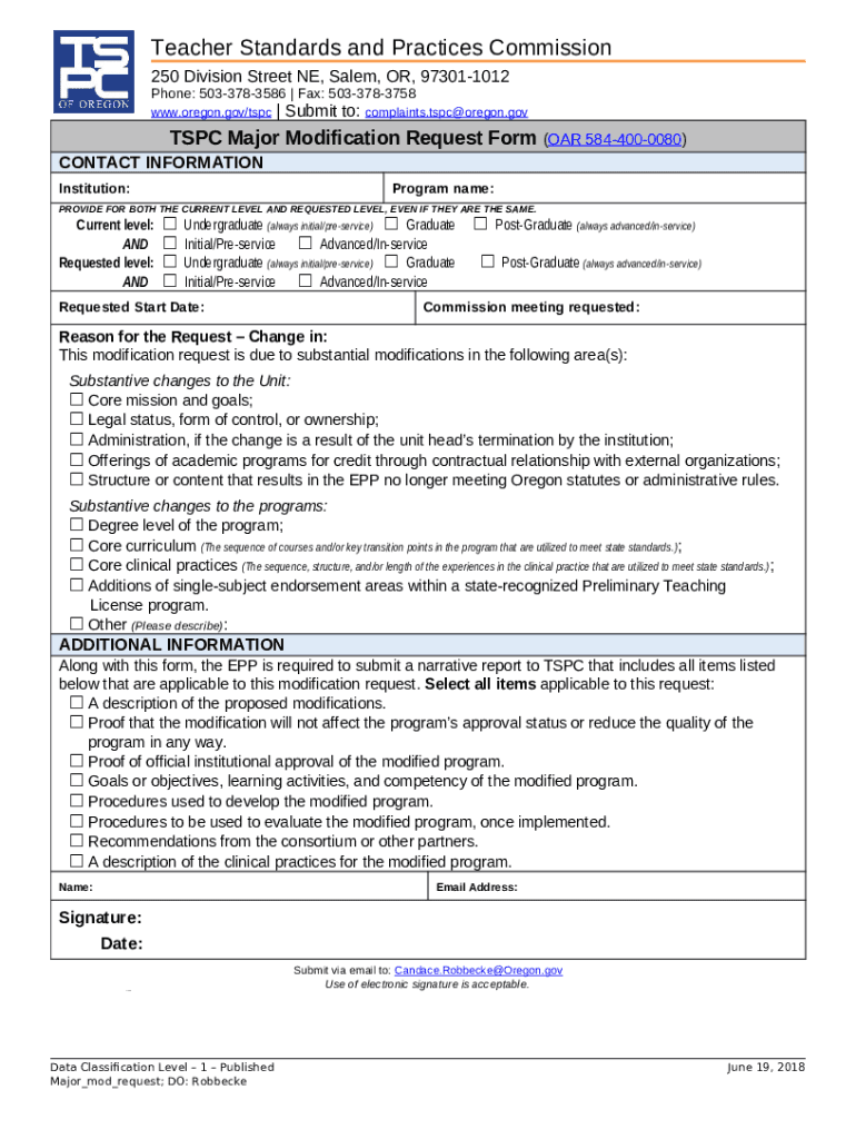 Major modification request Doc Template | pdfFiller