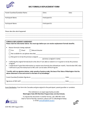 Fillable Online Special Formula Replacement Request Form WIC 397 Fax ...