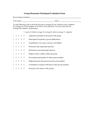 Fillable Online Group Discussion Participant Evaluation Form Fax Email ...