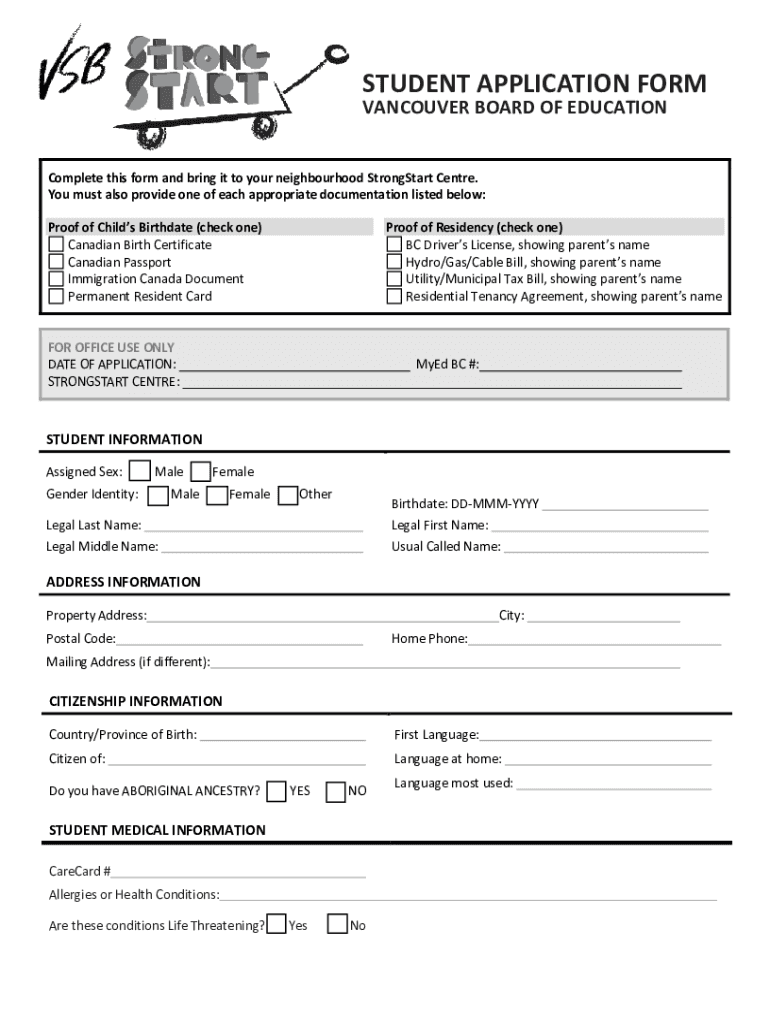 Fillable Online StrongStart Application Form Rev. Oct 9, 18 with ...