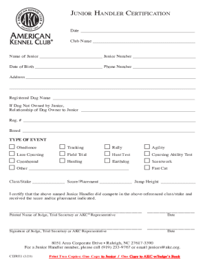 Fillable Online Junior Handler CertifiCation - akc.org Fax Email Print ...