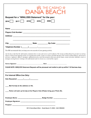 Fillable Online Win/Loss Statement - South Point Hotel Casino and Spa ...