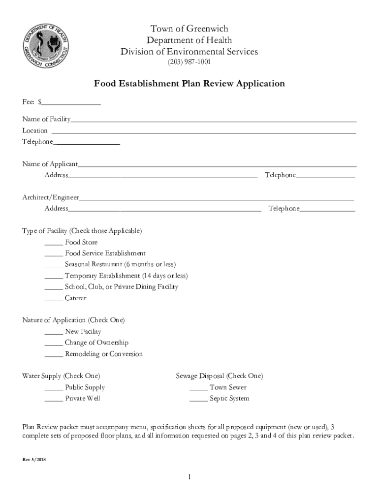 Fillable Online Food Establishment Plan Review Application - Greenwich, CT Fax Email Print ...