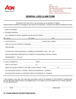Fillable Online GENERAL LOSS CLAIM FORM - Biddulphs International Fax ...