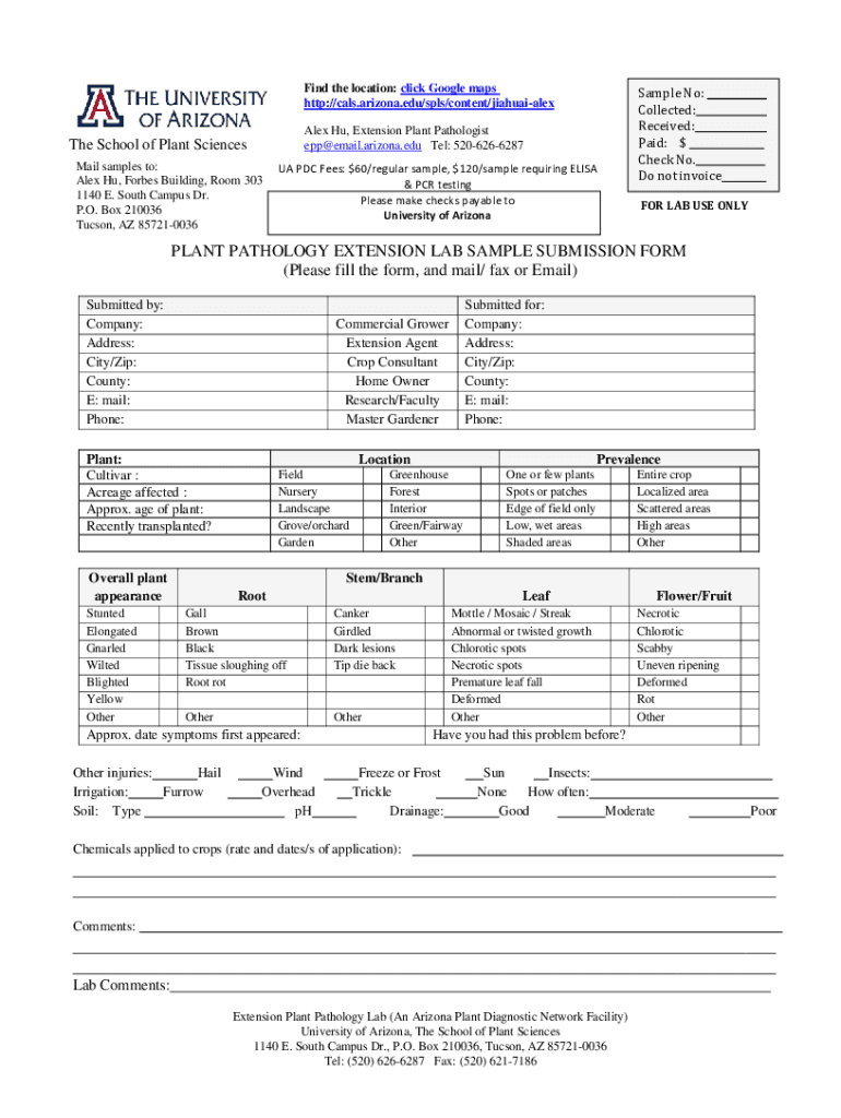 Fillable Online PLANT PATHOLOGY EXTENSION LAB SAMPLE SUBMISSION FORM ...