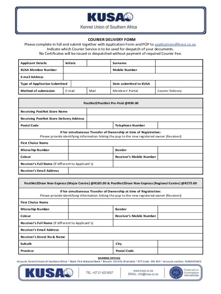Fillable Online COURIER DELIVERY FORM Please complete in full ...