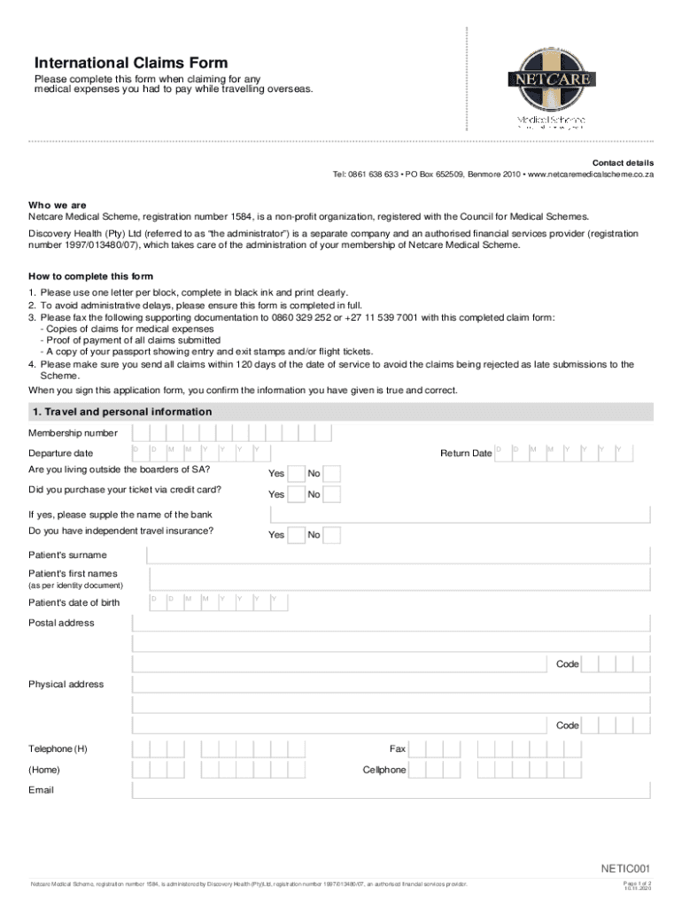 Fillable Online International Claims Form - Engen Medical Benefit Fund ...