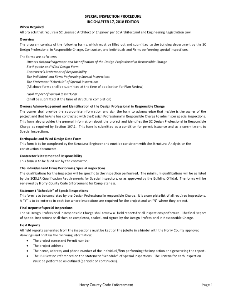 Fillable Online florence county special inspection procedure ibc ...