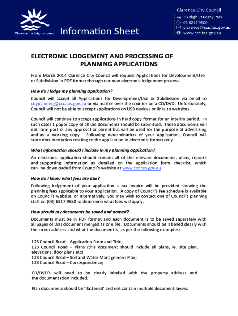 Fillable Online ELECTRONIC LODGEMENT AND PROCESSING OF PLANNING APPLICATIONS Fax Email Print ...